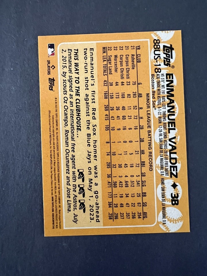 Emmanuel Valdez 2023 Topps Update #88US-18 1988 Topps RC Red Sox FREE ...