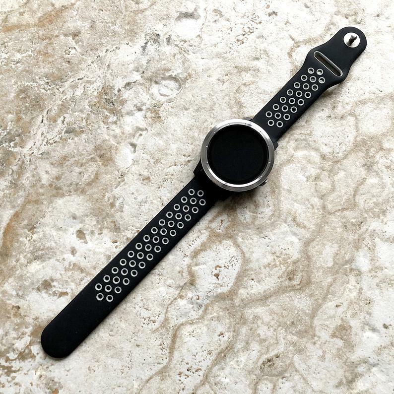 Black and Gray Rubber Sports Band for Garmin Vivoactive 6 5 3 Venu Sq 2 ...