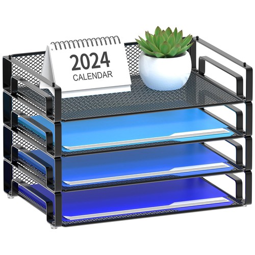 4 Pack Stackable Letter Tray, Desk File Organizer Sorter for Letter/A4 ...