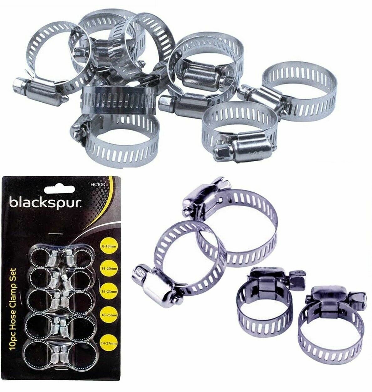 10pc 8mm-27mm Assorted Sizes Jubilee Garden Hose Clamp Fuel Pipe Clips ...