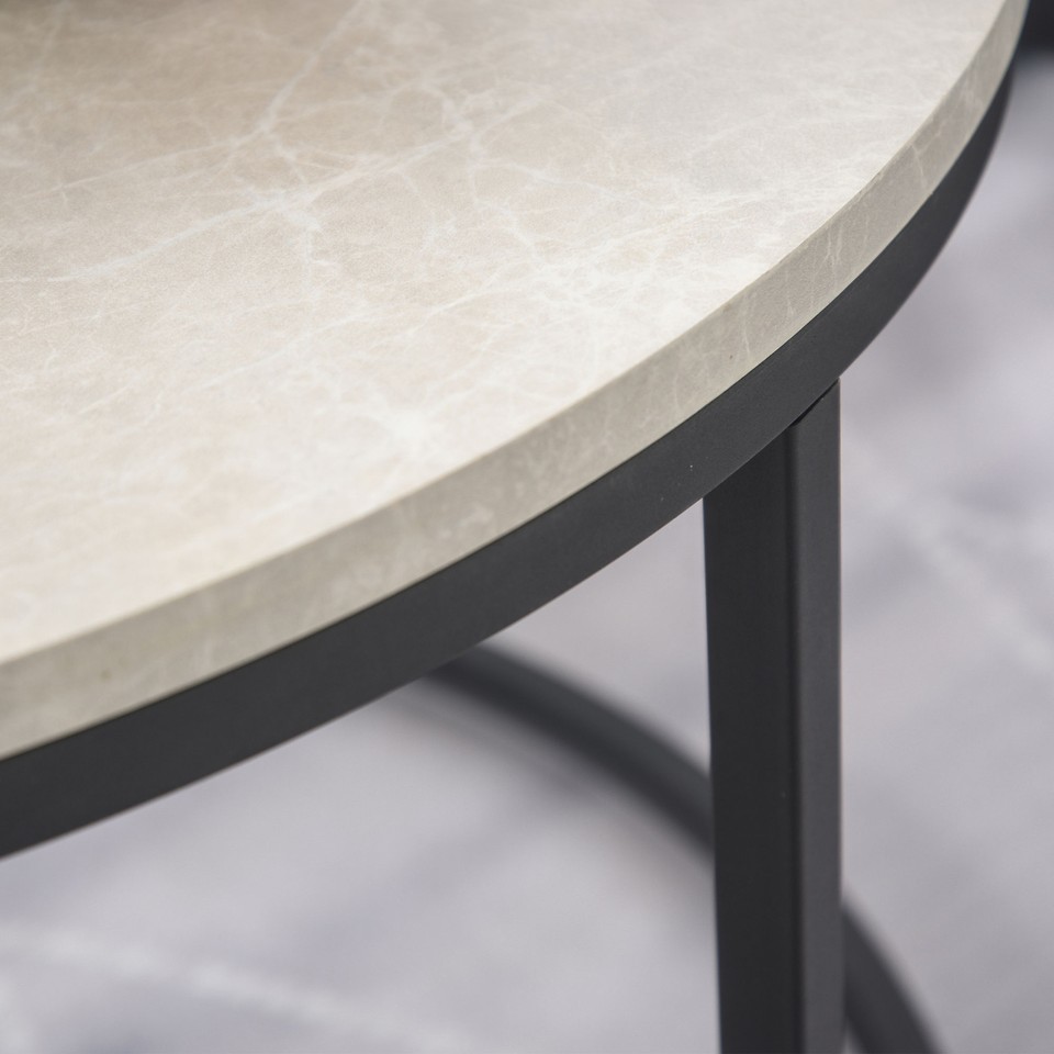 HOMCOM 2 Pcs Stacking Coffee Table Set Steel Frame, Marble Grey ...