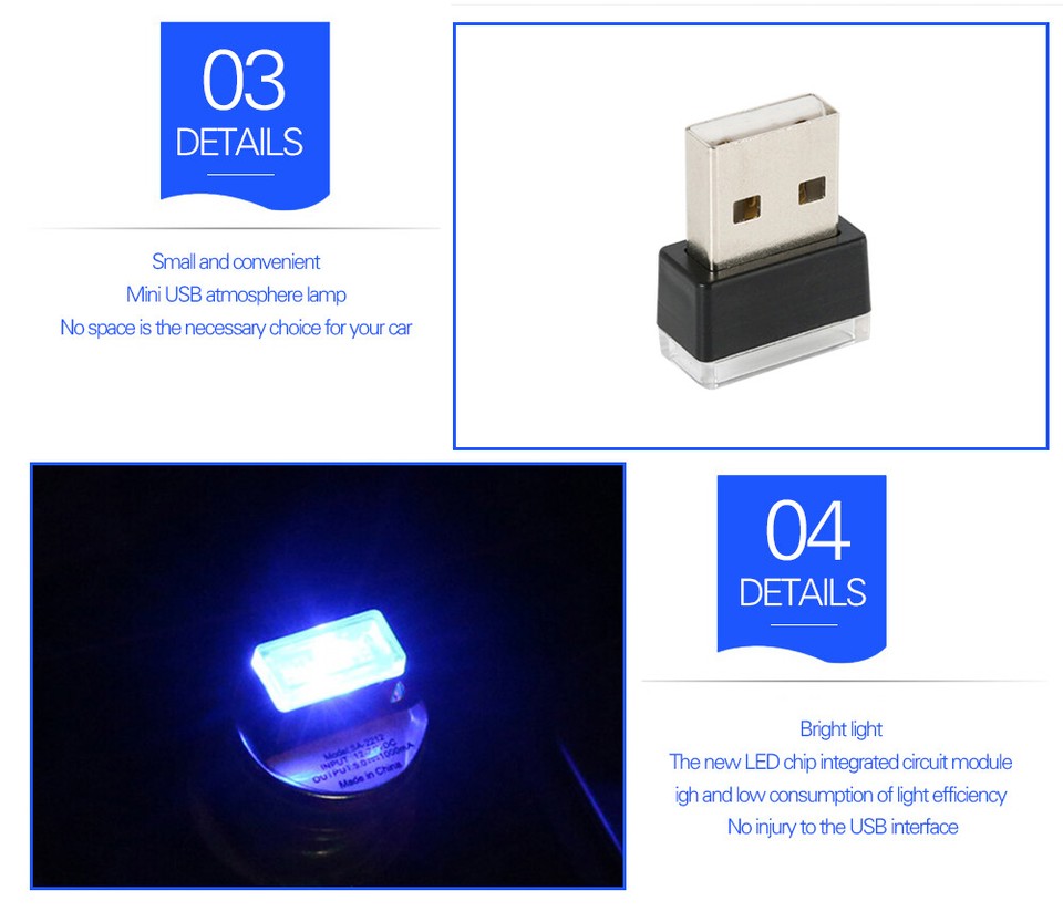 Car 1PCS USB LED Interior Light Neon Atmosphere Ambient Lamp Accessories Random | eBay