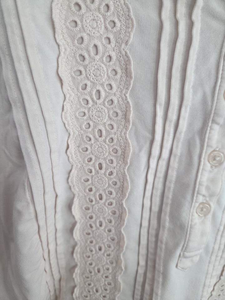 Lands End Pale Pink 3/4 Sleeve Blouse Lace Pintuck Pleat Detail Size ...