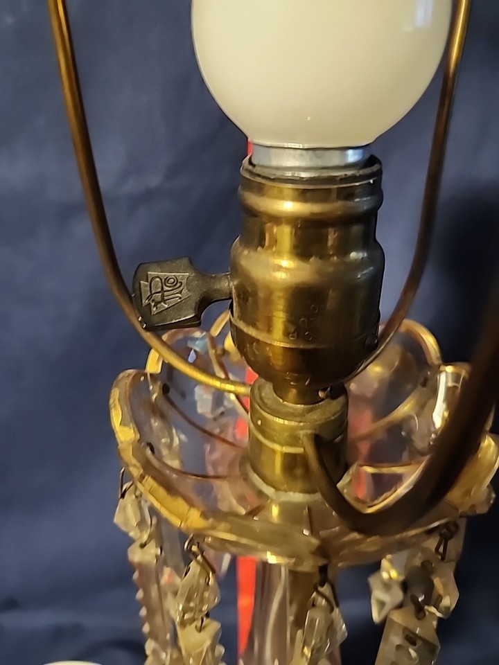 Early Bohemian Cut Glass Lamp Two Teir Luster 25" Gold Trim 1930's 40 ...