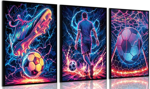 3Pcs Cool Soccer Canvas Wall Art Abstract Soccer Sneakers Posters ...