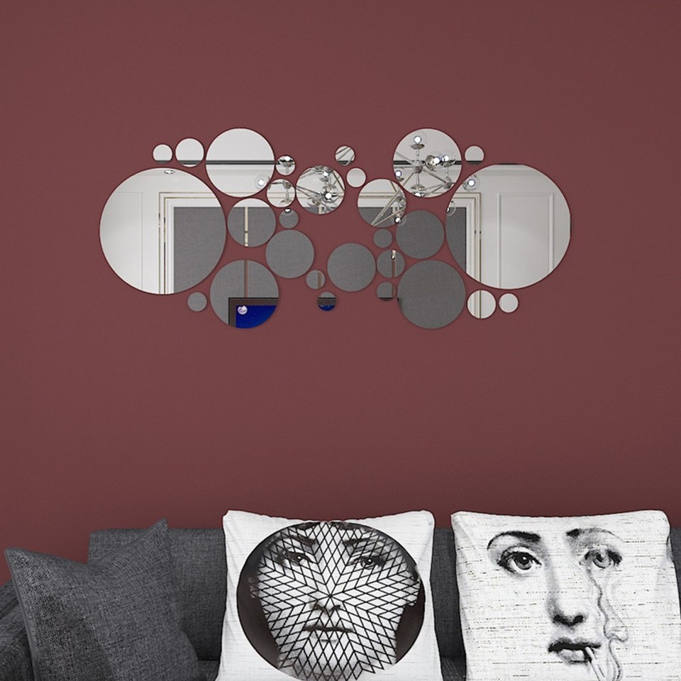 28 Pieces Round Mirror Wall Stickers Self Adhesive Circle Mirrors Decor ...