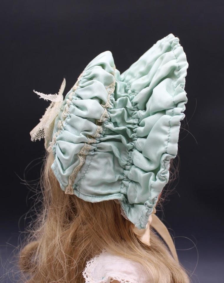 Antique French Blue Silk & Lace Wire Frame Doll Bonnet Jumeau Bru ...
