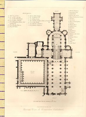 c1800 ANTIQUE GEORGIAN PRINT GLOUCESTER CATHEDRAL GROUND FLOOR ...