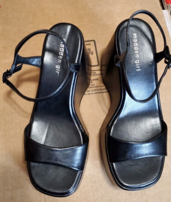 Madden Girl Size 9.5 Silhouette Black Wedge Sandal 1A | eBay