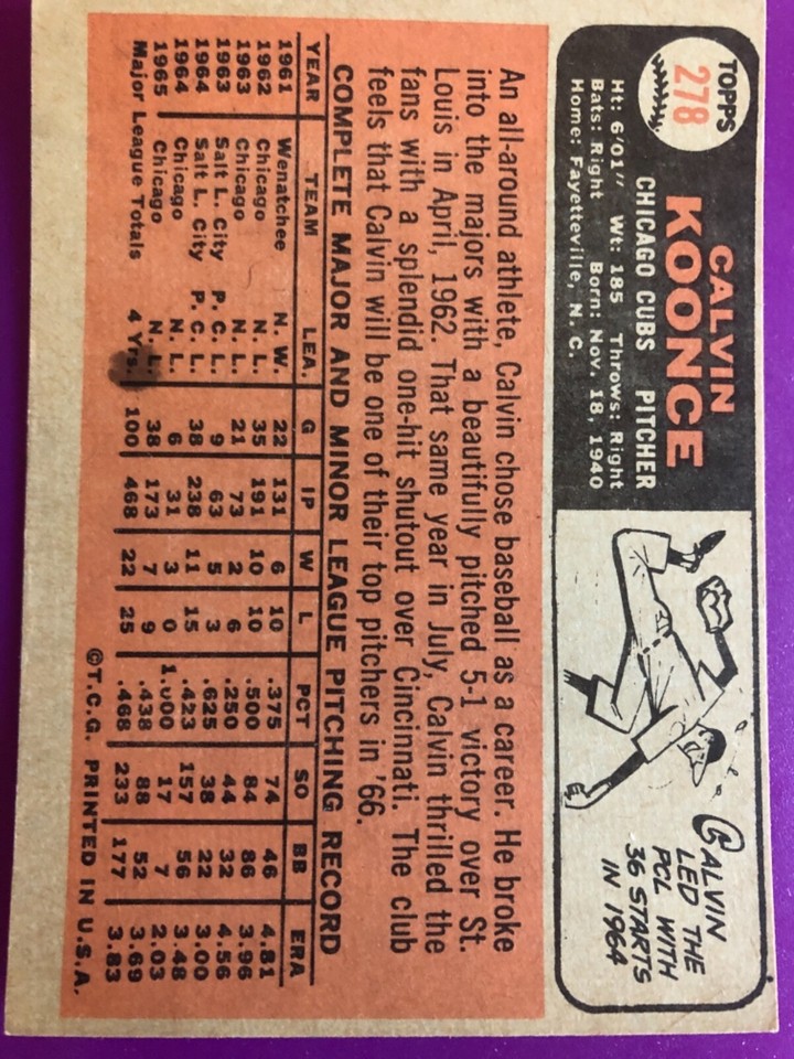 1966 Topps Baseball #278 Calvin Koonce NM/MT | eBay