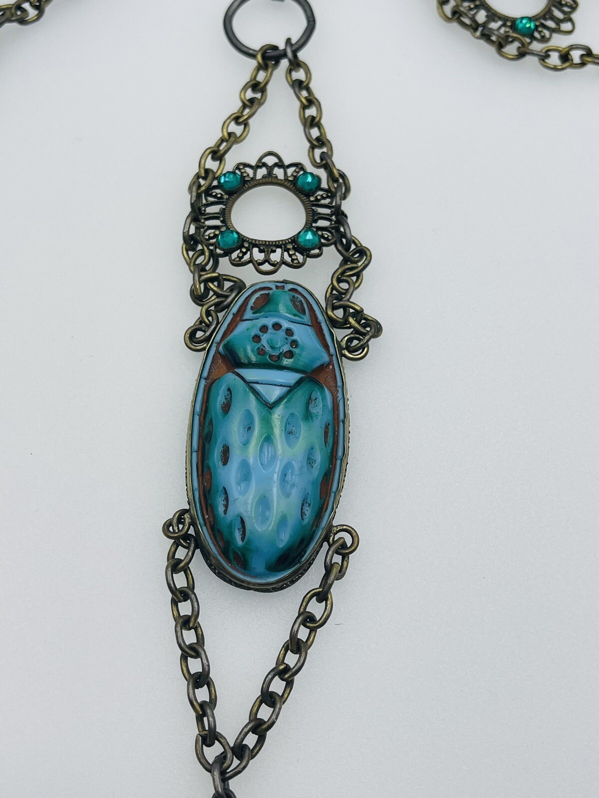 Antique Max Neiger Brass Blue Czech Glass Scarab Egyp… - Gem