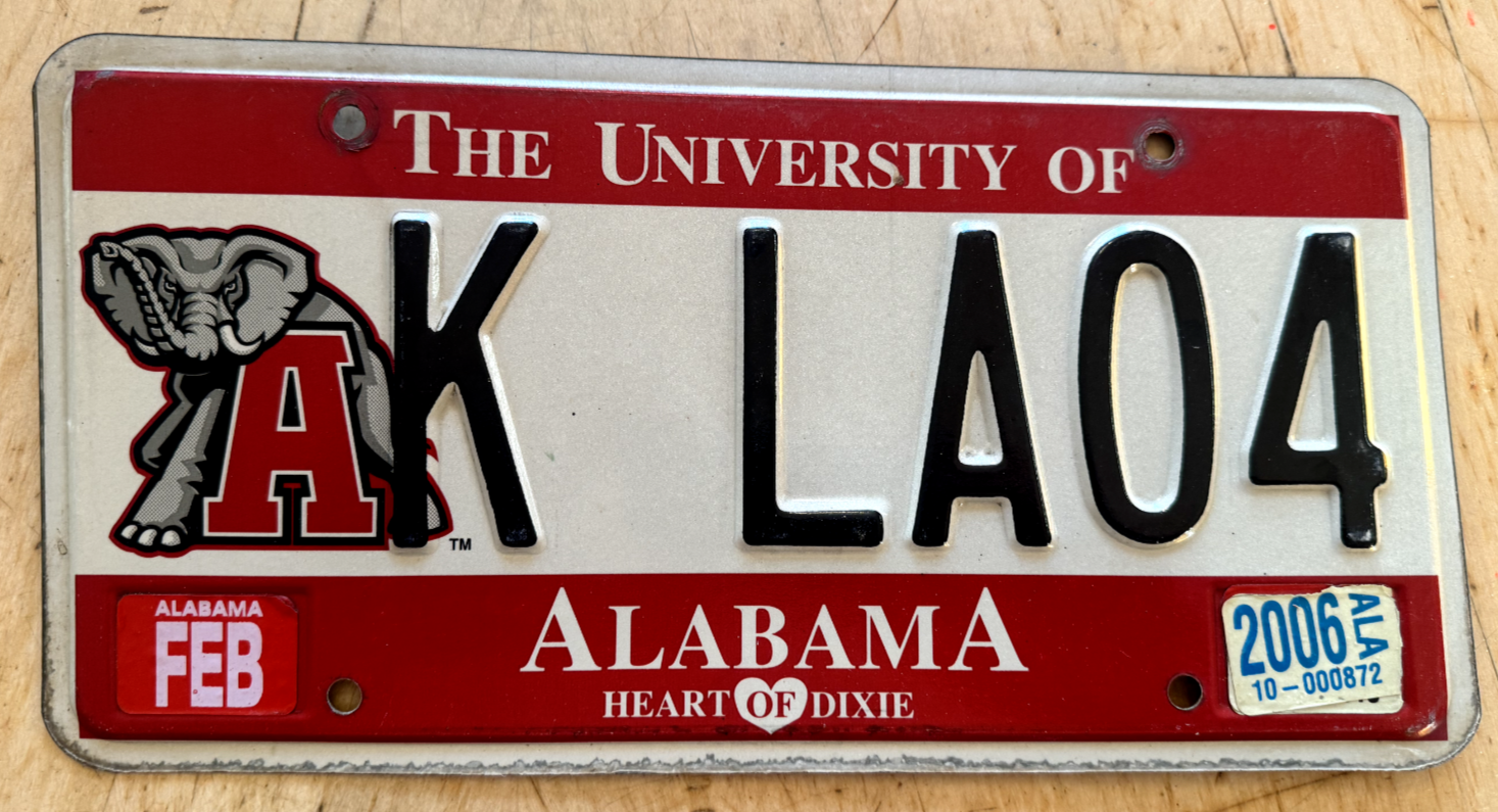 UNIVERSITY OF ALABAMA ROLL TIDE VANITY LICENSE PLATE " K LA 04 " KLA | eBay