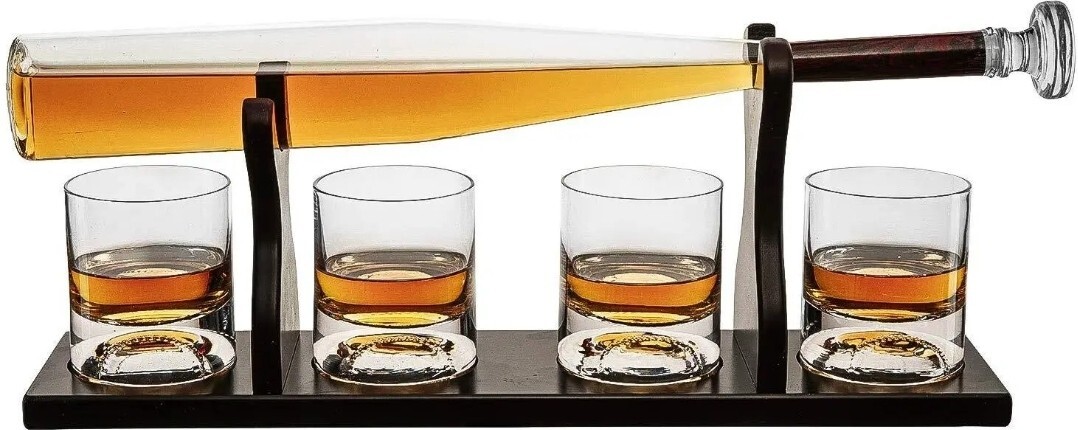 Baseball Bat Whiskey Decanter Set with 4 Baseball Glasses - Wine Savant ...