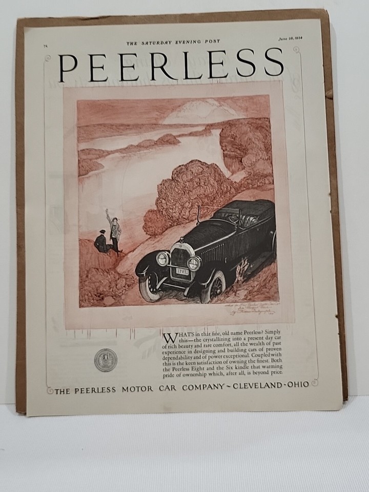 1924 Peerless Motor Car Company S. E. Post Print Ad Cleveland River Art ...