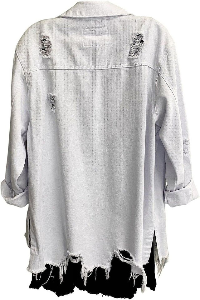 Women's Casual Distressed Long Sleeve Button Down Shirt Ripped Denim ...