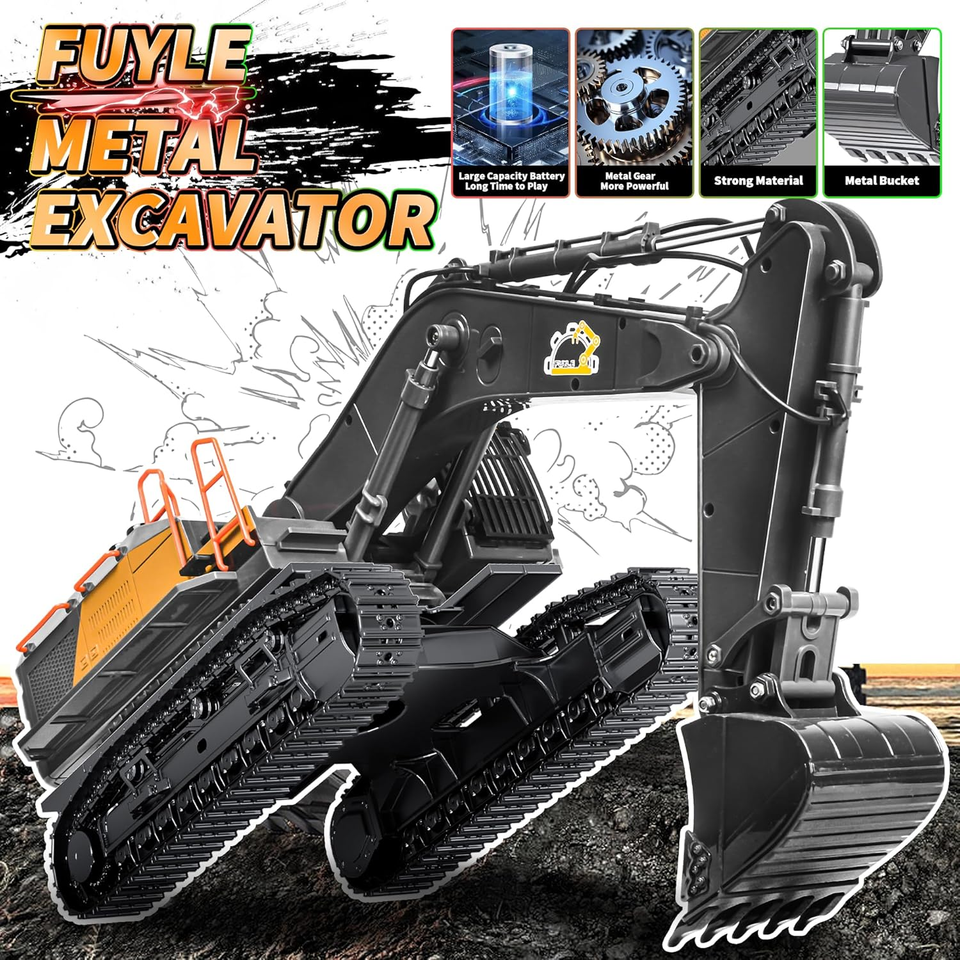 22 Channel Remote Control Excavator, 1/14 Scale RC Excavator Metal ...