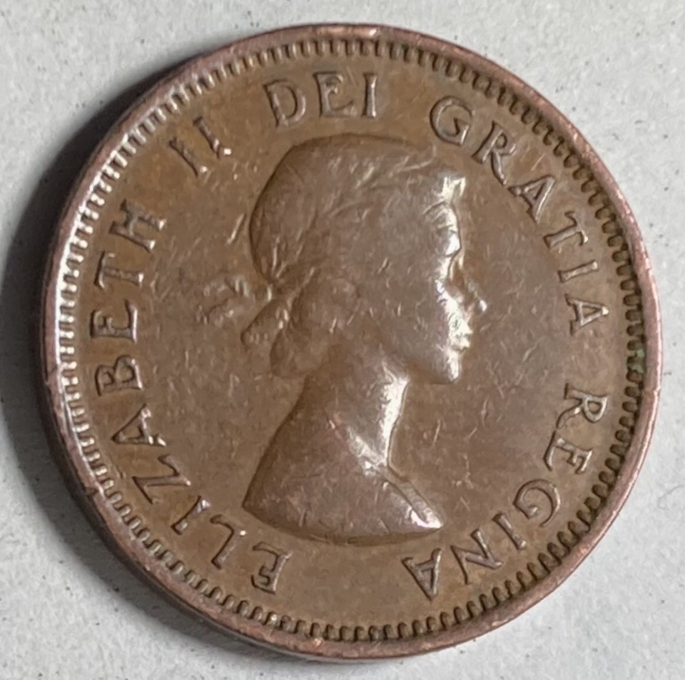 1953 Canada 1 Cent Bronze Coin With SF Queen Elizabeth II Royal ...