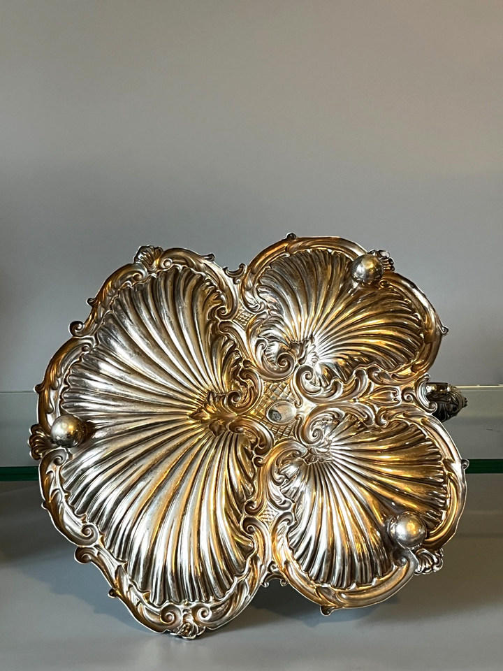 Antique Silver Plate Triple Shell Footed Serving Tray | eBay