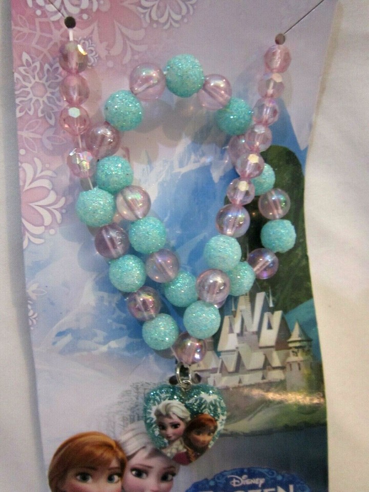 Disney Frozen Elsa & Anna Plastic Beaded Heart Charms Necklace ...