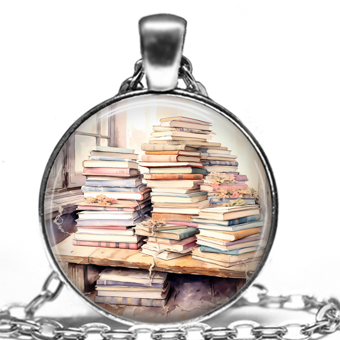 Vintage Books Pendant Necklace 24" Love Reading Librarian Reading ...