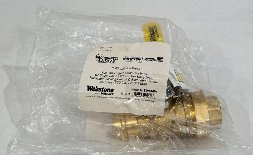 Webstone 1" Pro-Pal Press Union Full Port Ball Valve w/ Hi-Flow Hose ...