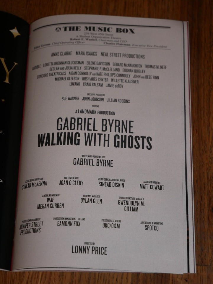 GABRIEL BYRNE: WALKING WITH GHOSTS- Playbill, Broadway; Music Box thea ...