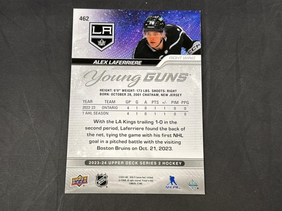 2023-24 UD SERIES 2 TWO ALEX LAFERRIERE #462 ROOKIE JUMBO YOUNG GUNS ...