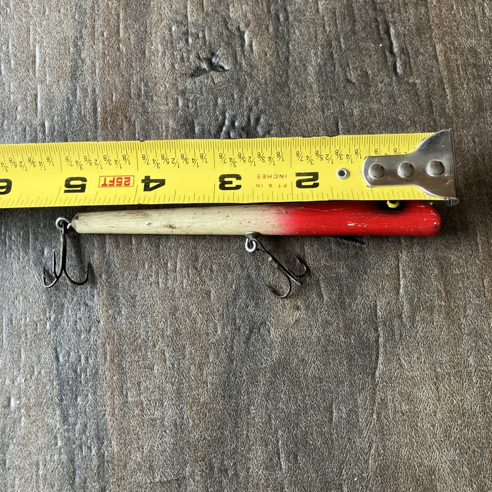 Vintage Pencil Plug Fishing Lure Wood Red & White 5” | eBay
