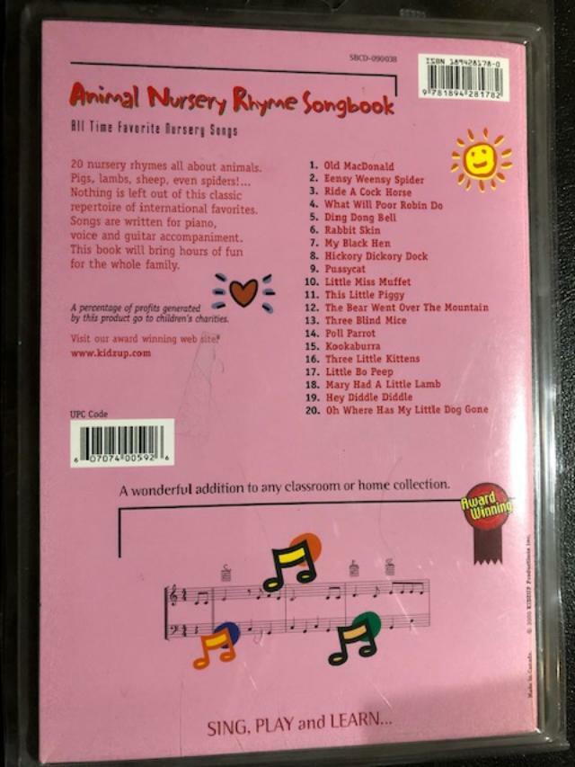 Kidzup: Animal Nursery Rhyme Songbook (CD & Lyrics Sheet Music) New ...