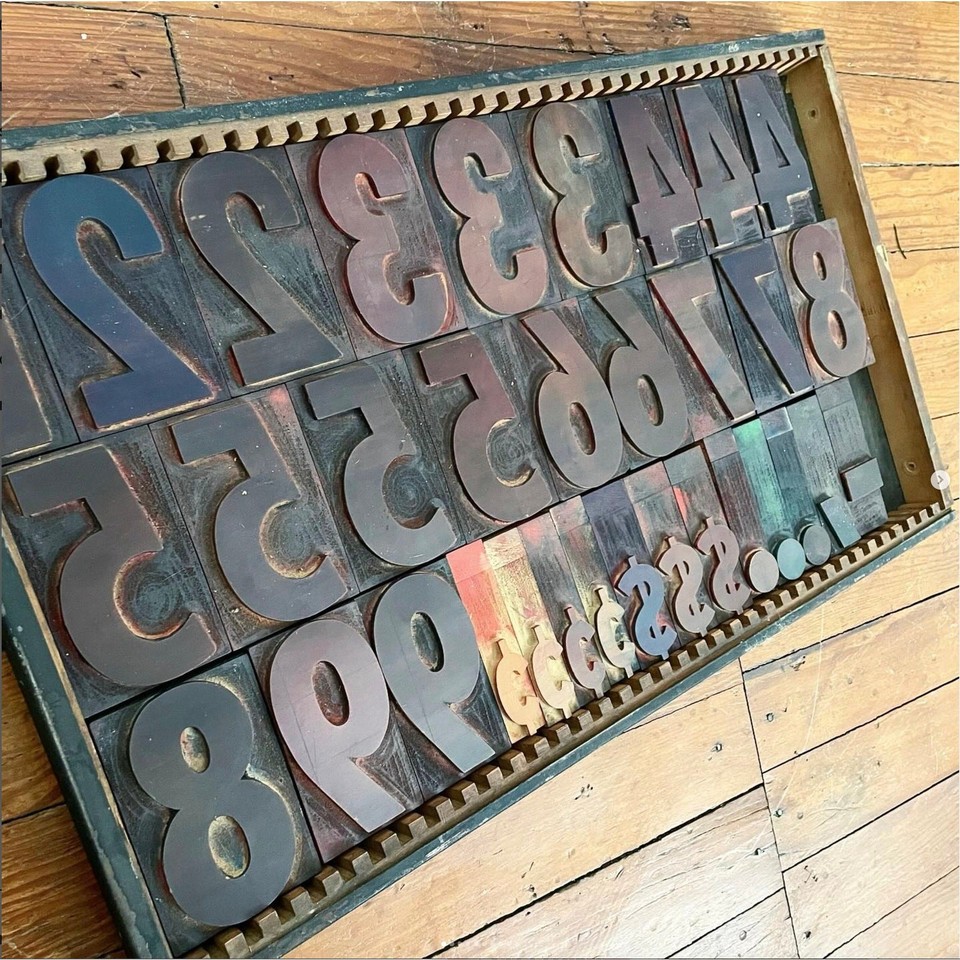ENTIRE TRAY Vintage Letterpress Wood Type Block Number Symbol ...