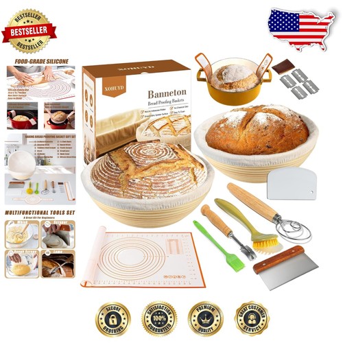 Banneton Bread Baking Kit: 9-Inch Round Set with Tools for Perfect ...