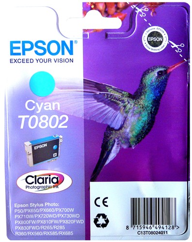 original Epson T0802, Stylus Photo PX820 FWD, R265, R285, R360, RX560 ...