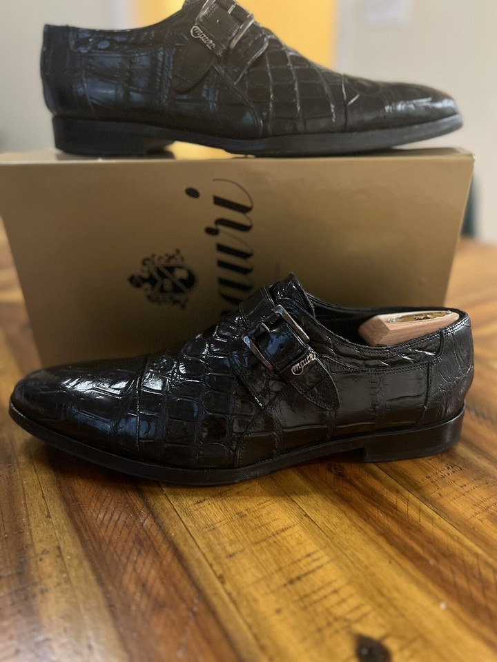 MAURI Genuine Alligator Men’s Italian Cap Toe Monk Strap Shoes, Size 10 ...