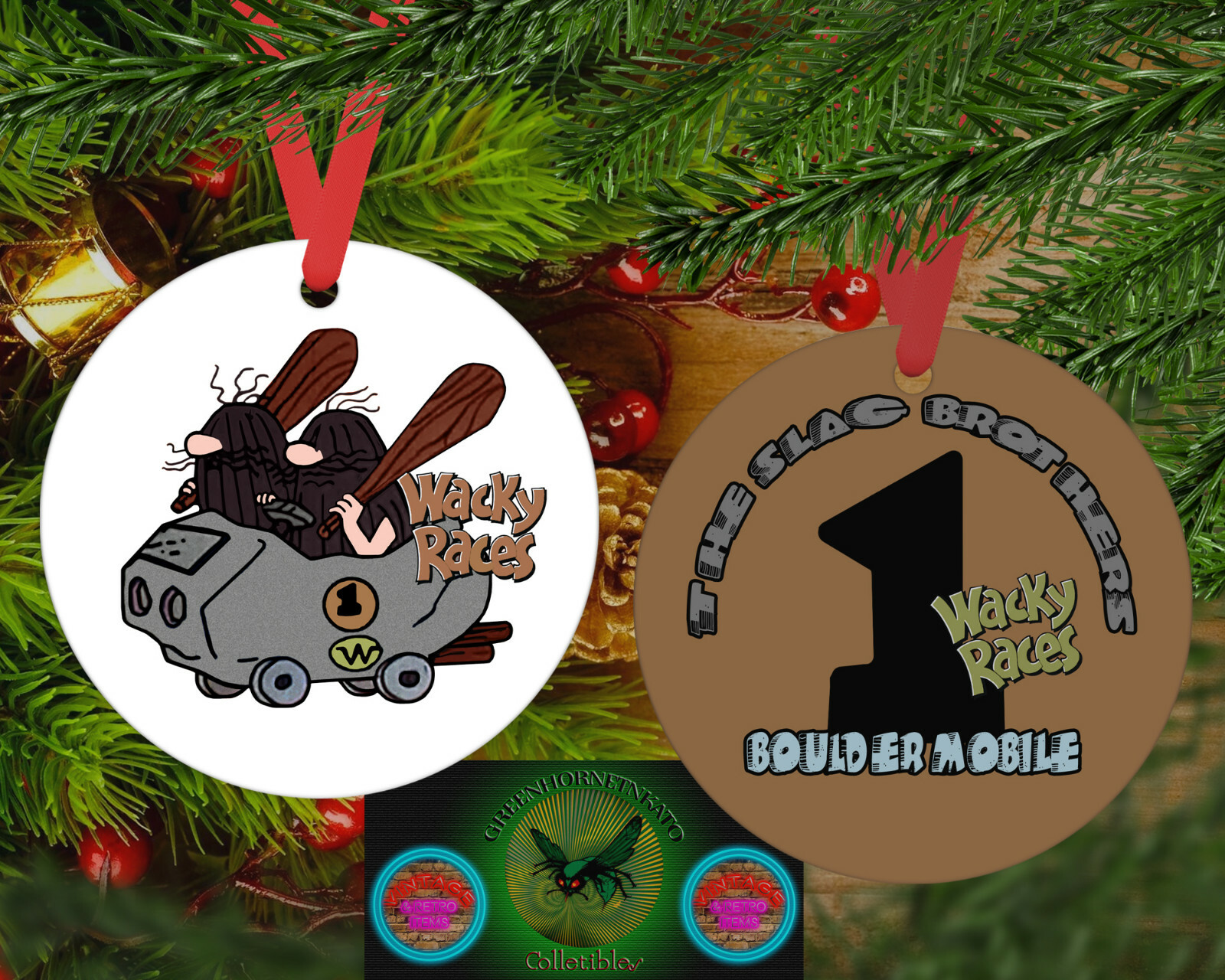 Wacky Races BOULDER MOBILE 3.9" Aluminum 2 Sided Christmas Ornament ...