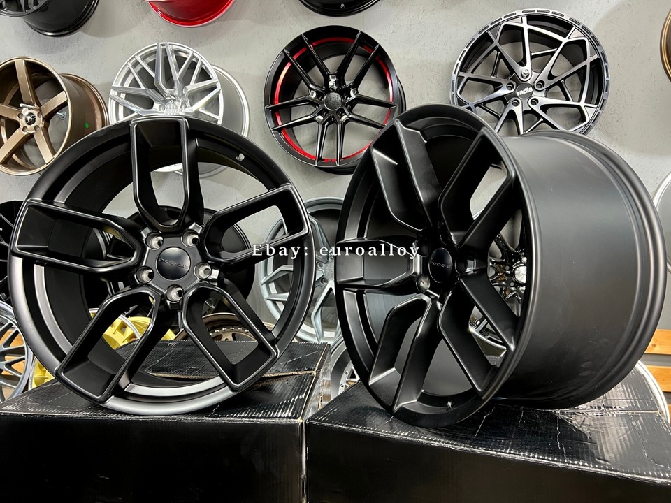 4 x 20 Inch 5x115 Dodge Challenger Style Black Half Matt Wheels: Fits ...