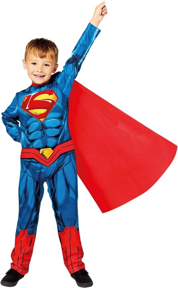 Official Superman Muscle Chest Fancy Dress Superhero Costume Adult Mens ...