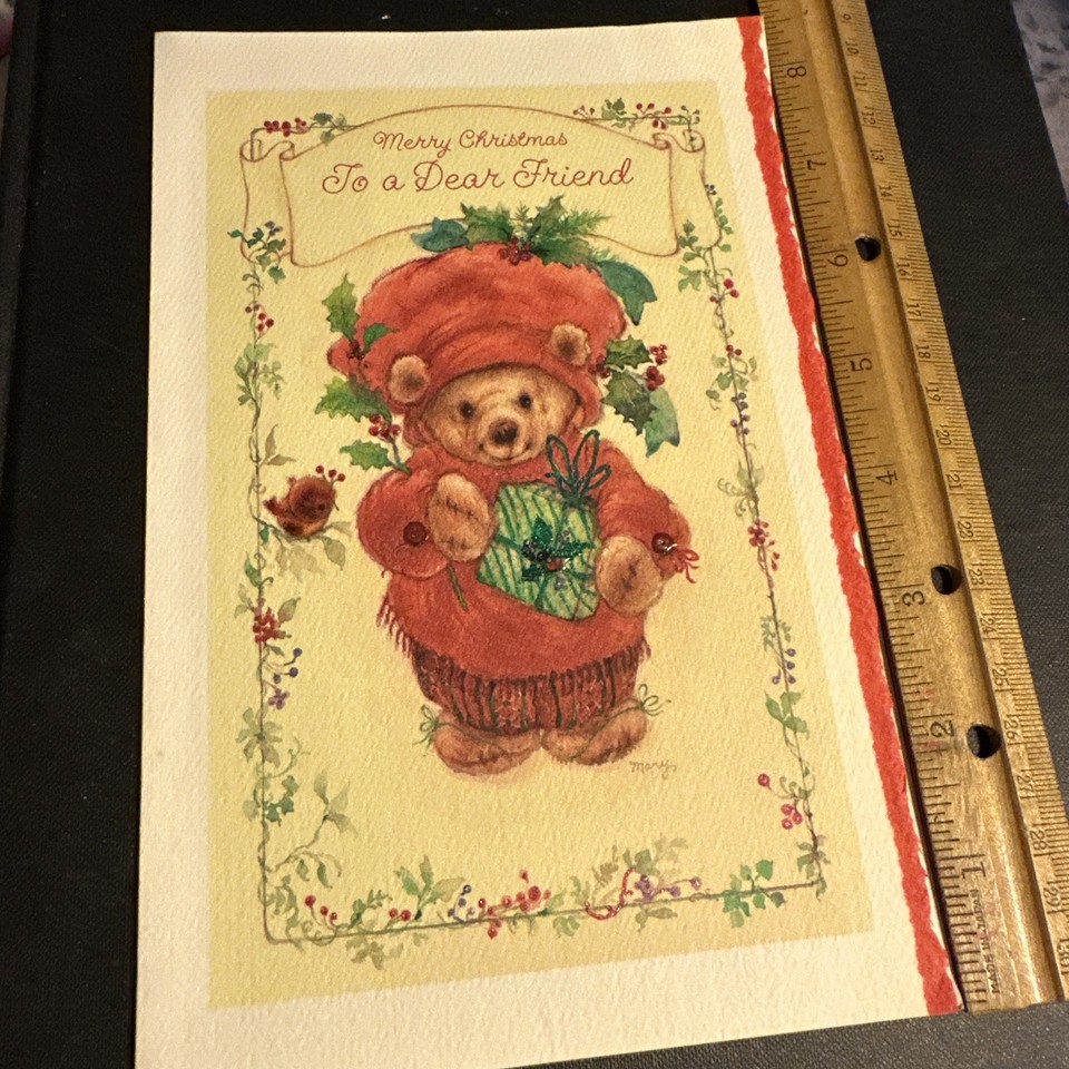 Vtg Christmas Card Bear Mary Hamilton Glitter Hallmark Mary’s Bears | eBay