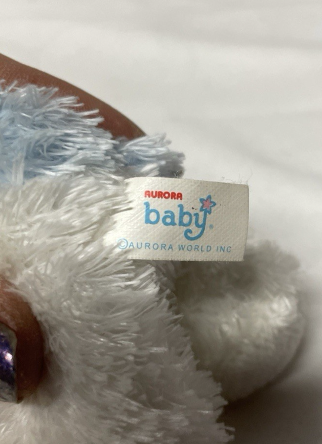 Aurora Baby Puppy Dog Rattle Rare Blue White satin ears Nursery Infant ...