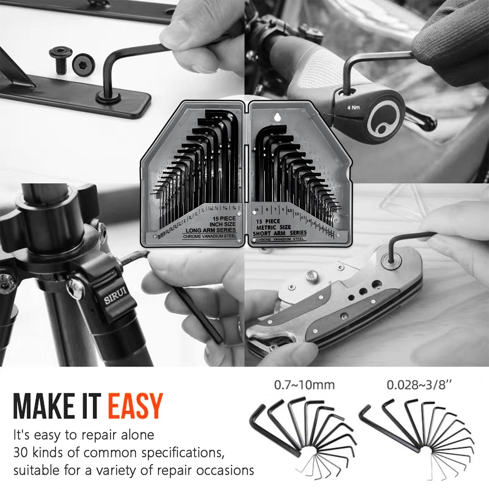 Allen Key Set 30Pcs Hex Key Set Metric & Imperial Long Alan Key Set ...