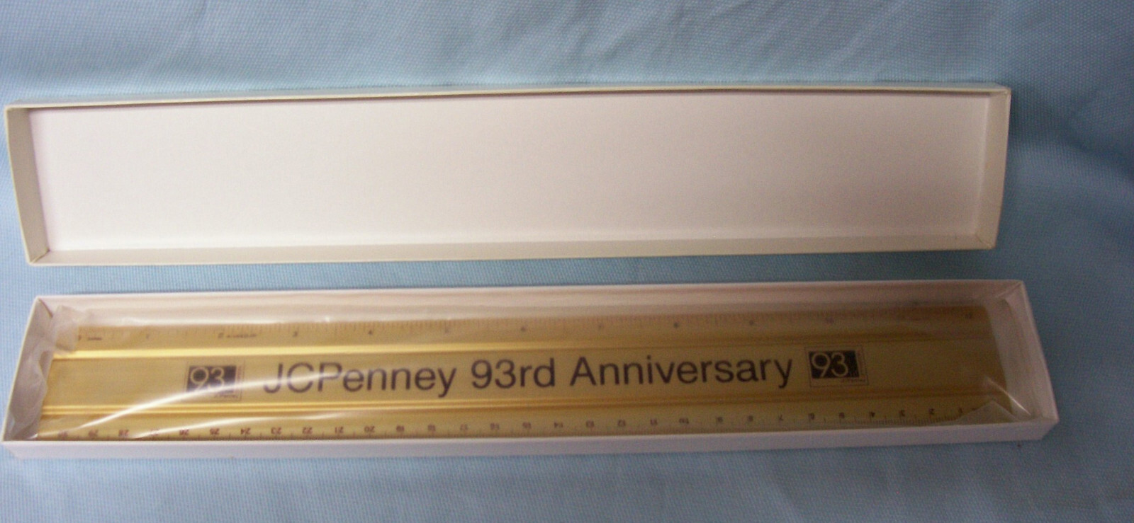 MEMORABILIA JCPENNEY 93rd ANNIVERSARY RULER Vintage Metal Ruler & Box ...
