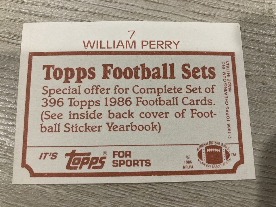 William The Refrigerator Perry 1986 Topps Stickers | eBay