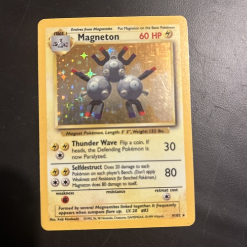 Pokemon MAGNETON Base Set HOLO RARE Unlimited Edition Card 9/102 1999 ...