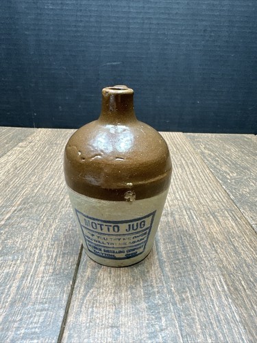 MINIATURE VINTAGE POTTERY MOTTO JUG DETRICK DISTILLING COMPANY DAYTON ...