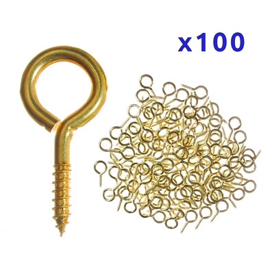 100x Small SCREW EYES HOOK Picture Frame 12mm - 25mm Brass Metal Eye ...