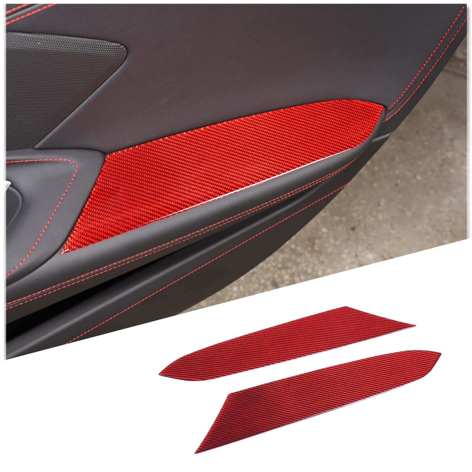Red Carbon Interior Door Armrest Panel Sticker Trim For Corvette C8 ...