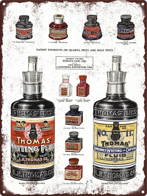 1908 Thomas' Ink Bottles Black Writing Fluid Black Cat Metal Sign 9x12 ...