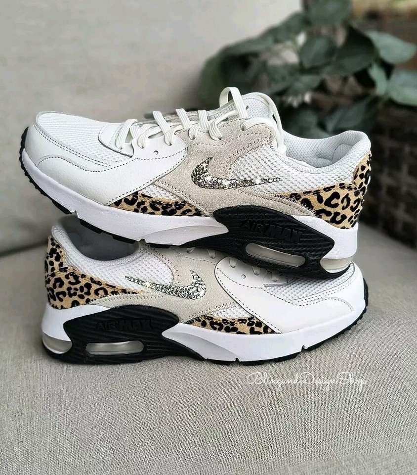 Bling Nike Air Max Excee Womens White Sneakers Shoes Leopard Print ...