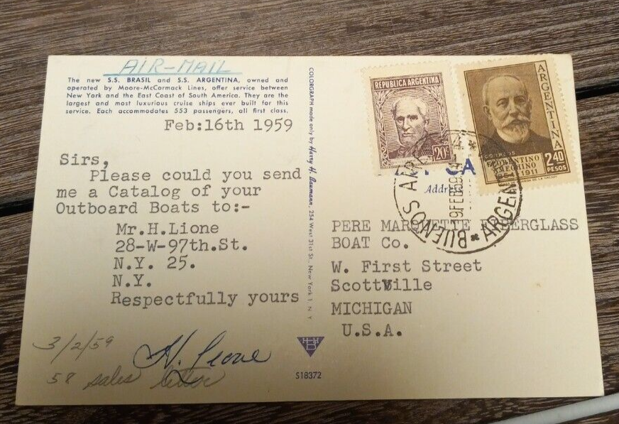 Old Vintage Postcard Boat Ship 1959 SS Brasil SS Argentina Moore ...