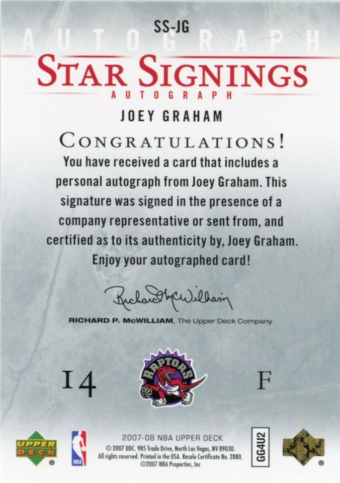 2007-08 Upper Deck #SS-JG Joey Graham Star Signings | eBay