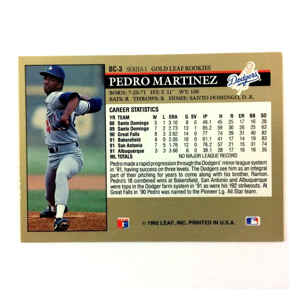 Pedro Martinez 1992 Leaf Gold Rookies Card #3 MLB HOF Dodgers Expos Red ...
